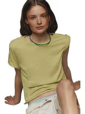 Maeve Seahorse Embroidered Cotton Boxy Tee - Lime