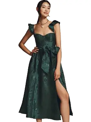 V. CHAPMAN V. Chapman Vera Ruffle-Strap Corset Midi Dress Multicolor
