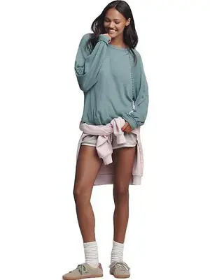 PILCRO Pilcro Ruffled Raglan Thermal Top Bottle Green