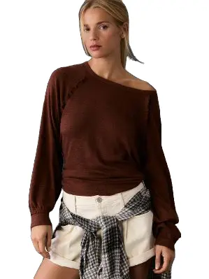 PILCRO Pilcro Ruffled Raglan Thermal Top Brown