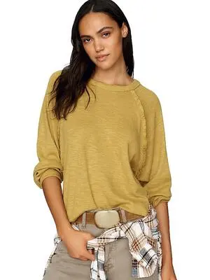 PILCRO Ruffled Raglan Thermal Top - Olive