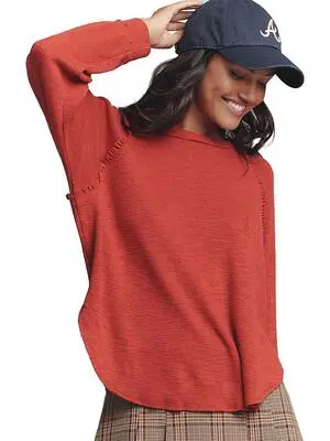 PILCRO Ruffled Raglan Thermal Top - Red Wine