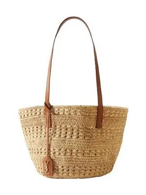 Saint Laurent Panier Leather-trimmed Raffia Tote Bag - Neutrals