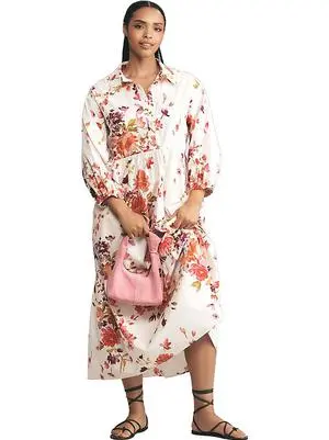 Maeve Tiered Shirt Dress Beige