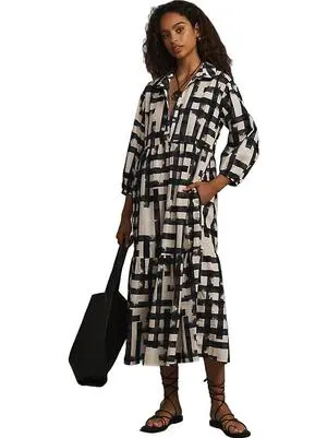 Maeve Tiered Shirt Dress Black & White Graphic Print