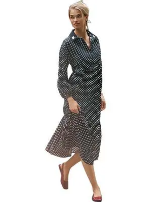 Maeve Tiered Shirt Dress Black Dot