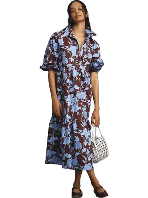 Maeve Tiered Shirt Dress Brown