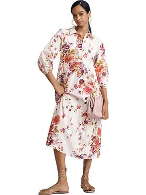 Maeve Tiered Shirt Dress Cream Floral