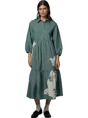 Maeve Tiered Shirt Dress Green Stripe