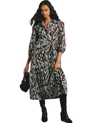 Maeve Tiered Shirt Dress Purple