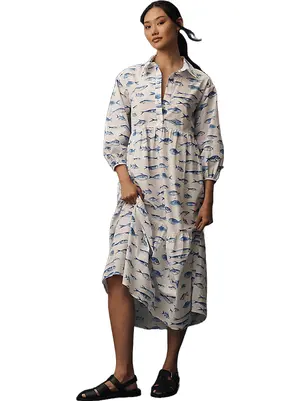 Maeve Tiered Shirt Dress White