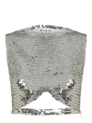Alaïa Sequin Cropped Top - Silver