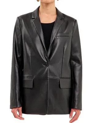 Endless Rose Faux Leather Blazer - Black