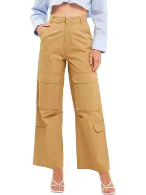 English Factory Wide Leg Cargo Pants - Camel