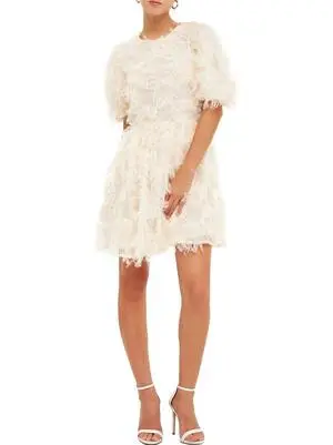 Endless Rose Feathered Mesh Mini Dress - Cream