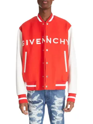 Givenchy Givenchy Embroidered Logo Varsity Jacket White/ Red