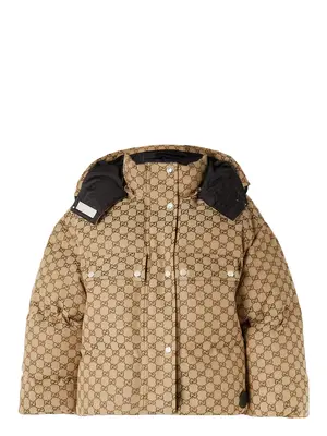 Gucci Hooded Padded Cotton-blend Logo-jacquard Down Jacket - Brown