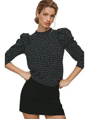 NATION LOS ANGELES Puff-Sleeve Top Cabana Polka Dot