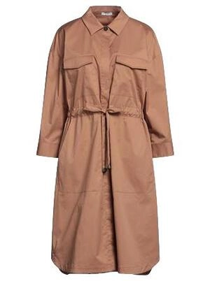Peserico Cotton Elastane Midi Shirt Dress With Drawstring Waist - Camel