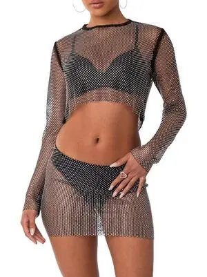 EDIKTED EDIKTED Embellished Sheer Fishnet Crop Top