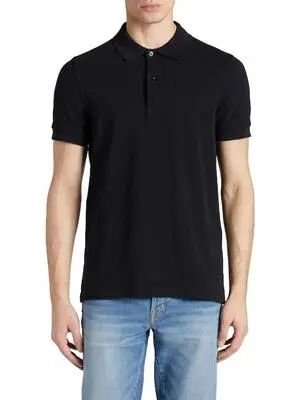 TOM FORD Short Sleeve Cotton Piqué Polo - Black