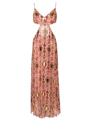AMIR SLAMA Floral-print Cut-out Maxi Dress - Red