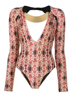 AMIR SLAMA Floral-print V-neck Bodysuit - Multicolour