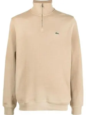 Lacoste Embroidered-logo Half-zip Sweater - Neutrals