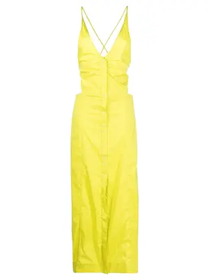 GANNI Crossover-strap Button-fastening Dress - Yellow