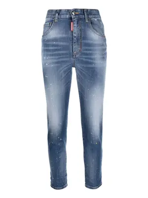 Dsquared2 Paint Splatter Skinny Cropped Jeans - Blue