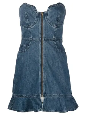 SELF-PORTRAIT Self-Portrait Sweetheart Denim Mini Dress