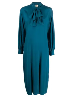 PAULA S Scarf-detail Midi Dress - Blue