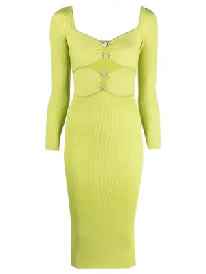 SELF-PORTRAIT Long-sleeve Knitted Dress - Green