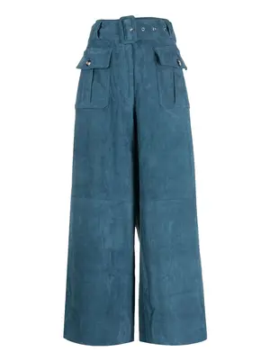 PAULA Wide-leg Suede Trousers - Blue