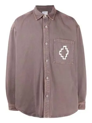 COUNTY OF MILAN Cross-motif Long-sleeved Shirt - Brown