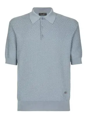Dolce & Gabbana Waffle-knit Short-sleeved Polo Shirt - Grey