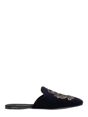 Dolce & Gabbana Embroidered Velvet Slippers - Black