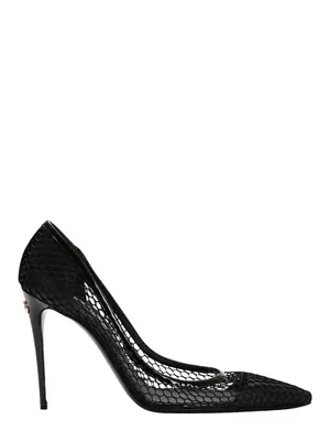 Dolce & Gabbana 105mm Patent Leather Mesh Pumps - Black