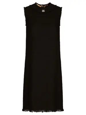 Dolce & Gabbana Tweed Midi Dress With Dg-logo - Black