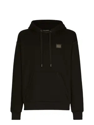 Dolce & Gabbana Drawstring Hoodie With Logo Tag Black