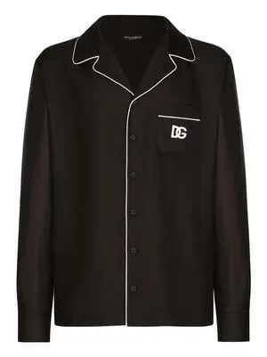 Dolce & Gabbana Logo-embroidered Silk Pajama Shirt - Black
