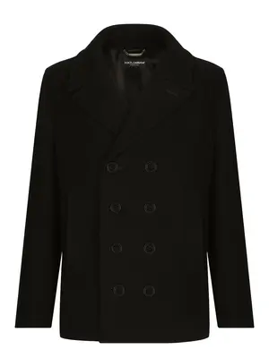 Dolce & Gabbana Logo-tag Double-breasted Pea Coat - Black