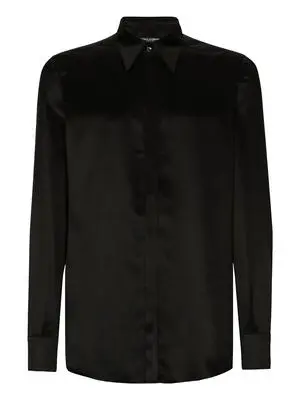 Dolce & Gabbana Martini-fit Button-down Satin Shirt - Black