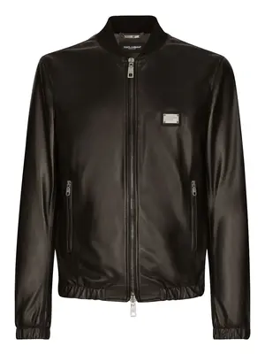 Dolce & Gabbana Logo-appliqué Leather Jacket - Black