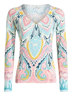 Etro Graphic-print V-neck Jumper - Blue