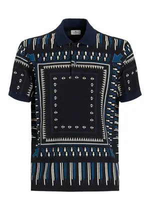 Etro Geometric-print Cotton Polo Shirt - Blue