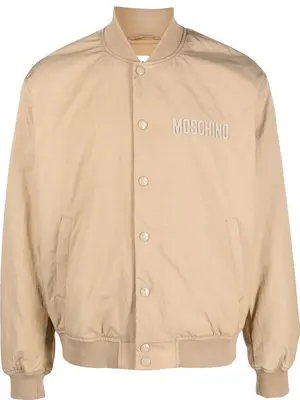 Moschino Embroidered-logo Bomber Jacket - Neutrals