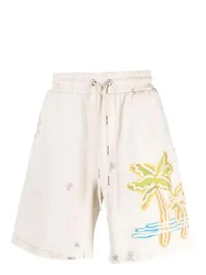 Palm Angels Palm-print Track Shorts - Neutrals