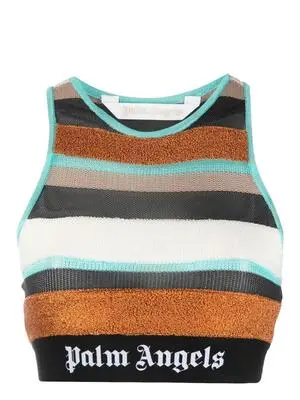 Palm Angels Logo Waistband Striped Knitted Tank Top - Brown