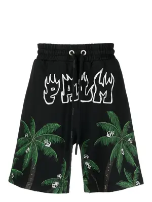 Palm Angels Palm-print Sweatshorts - Black